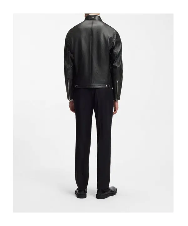 Hugo Boss Grained Leather Jacket With Logo Trims