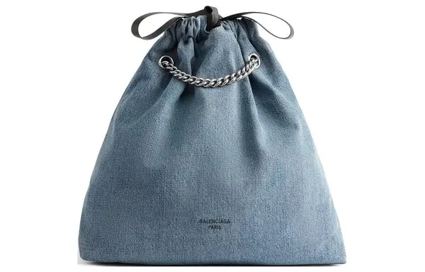 Balenciaga Denim Tote Bag With Chain Detail - Blue