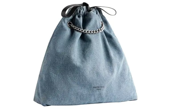 Balenciaga Denim Tote Bag With Chain Detail - Blue