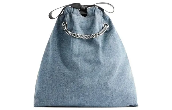 Balenciaga Denim Tote Bag With Chain Detail - Blue