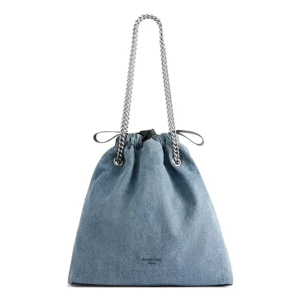 Balenciaga Denim Tote Bag With Chain Detail - Blue