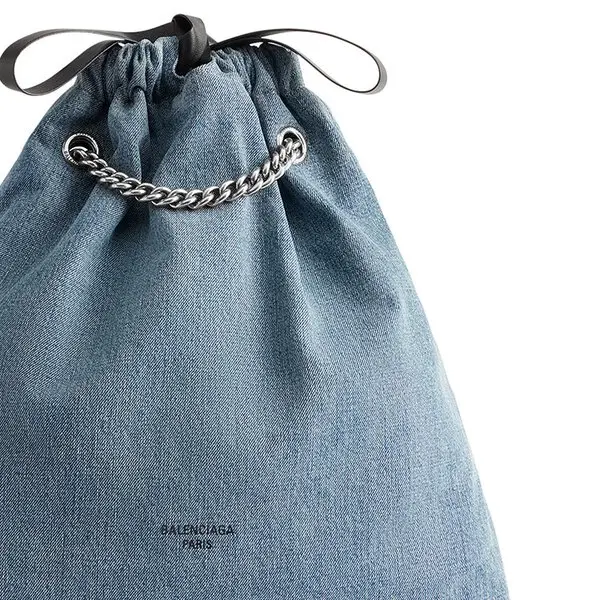 Balenciaga Denim Tote Bag With Chain Detail - Blue