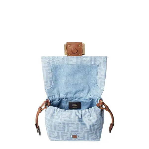 Fendi Mamma Baguette Small Denim Bag - Light Blue