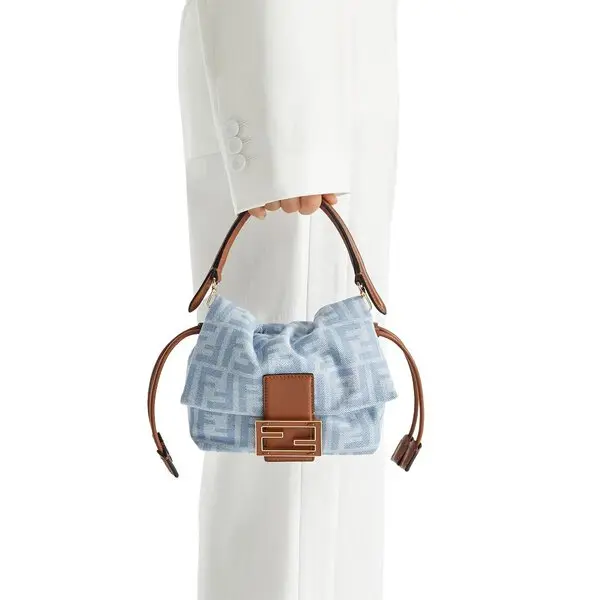 Fendi Mamma Baguette Small Denim Bag