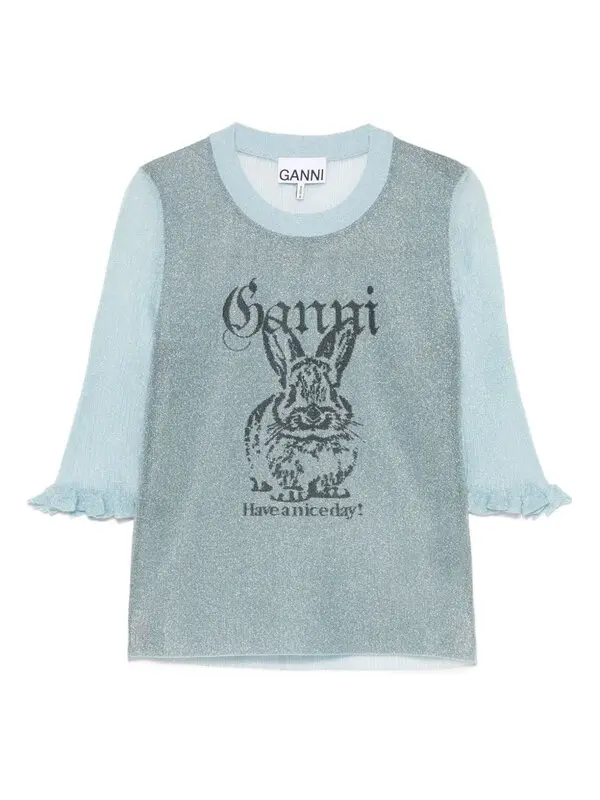 GANNI Bunny Crewneck Top With Metallic Threading - Multicolor