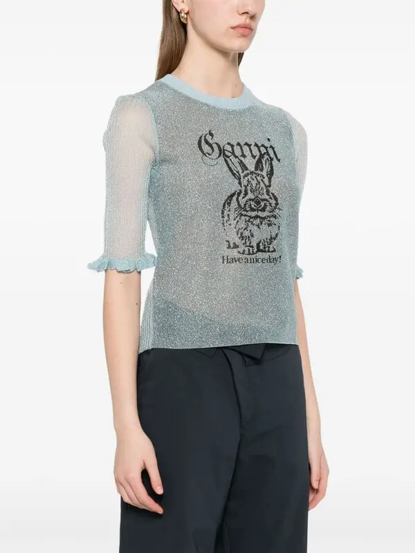 GANNI Bunny Crewneck Top With Metallic Threading - Multicolor