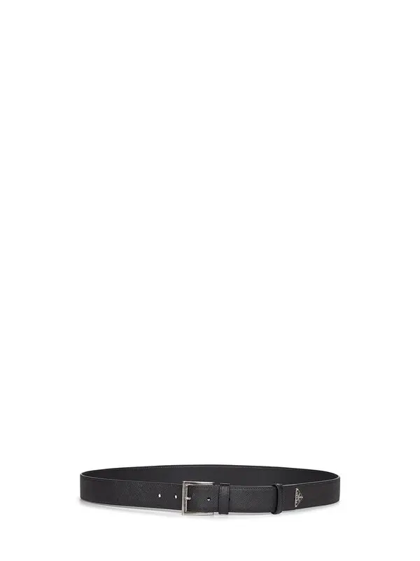 Prada Black Saffiano Leather Belt With Metal Buckle