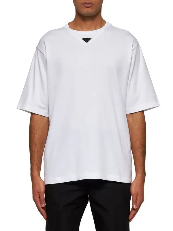 Prada Abbigliamento Oversized White Cotton Logo T-shirt