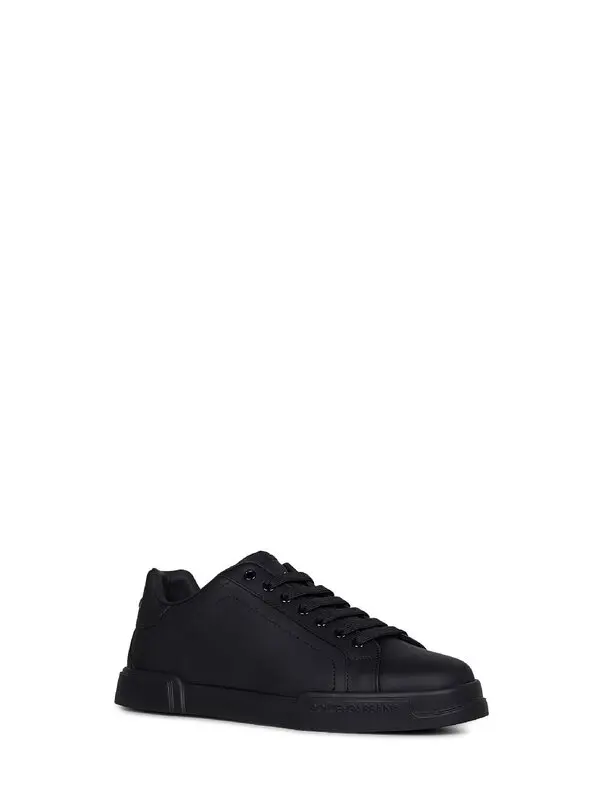 Dolce & Gabbana Black Calf Leather Portofino Sneakers - Multicolor