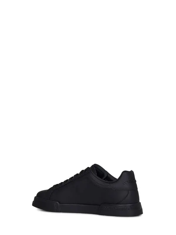 Dolce & Gabbana Black Calf Leather Portofino Sneakers - Multicolor