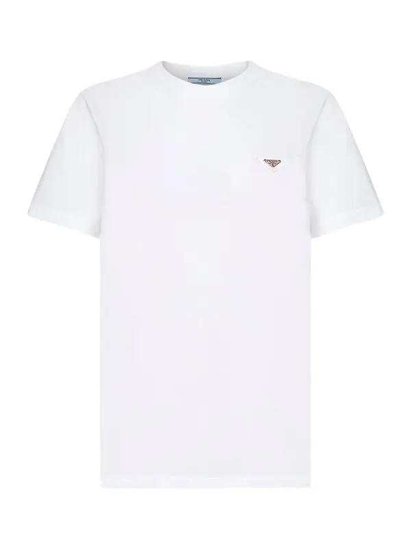 Prada White Jersey T-shirt With Enamelled Logo - Multicolor