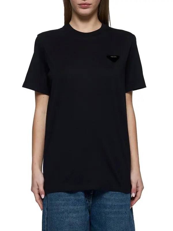Prada Logo Patch Cotton T-shirt - Multicolor