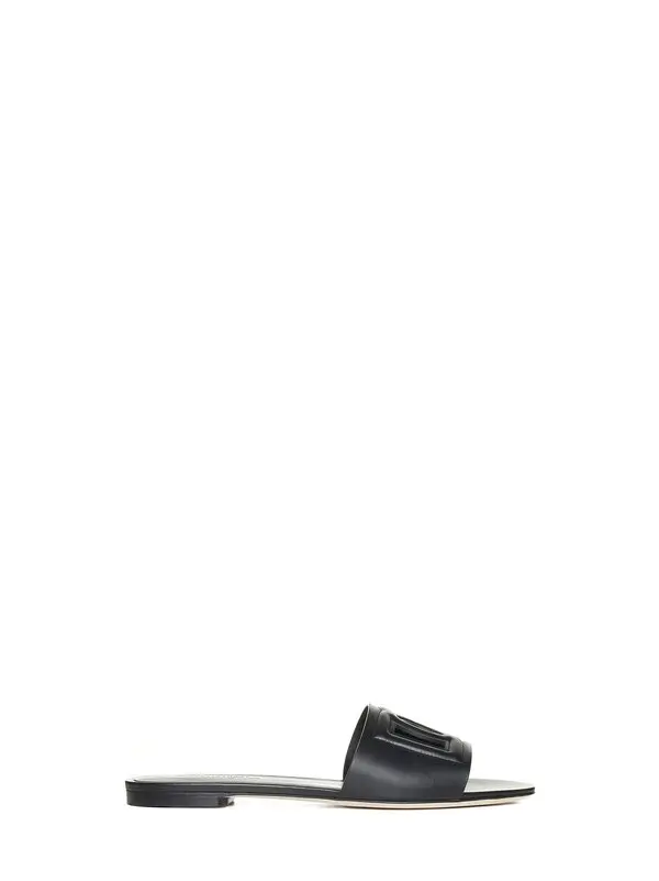 Dolce & Gabbana Calfskin Slides With Dg Millennials Logo - Multicolor