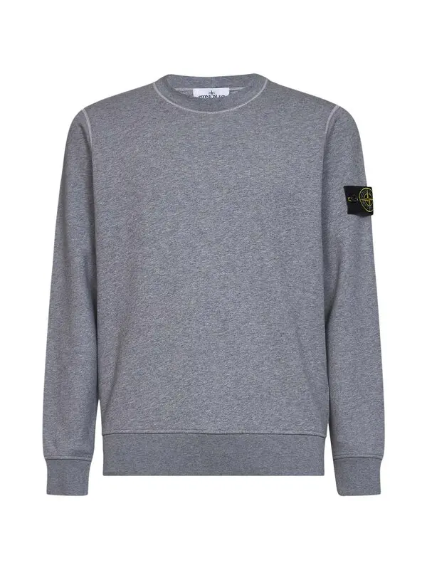Stone Island Melange Grey Organic Cotton Crewneck Sweatshirt - Multicolor