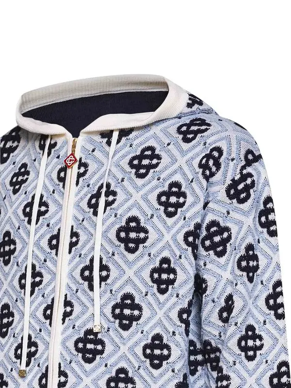 Casablanca White And Black Wool Cc Monogram Zip-up Hoodie
