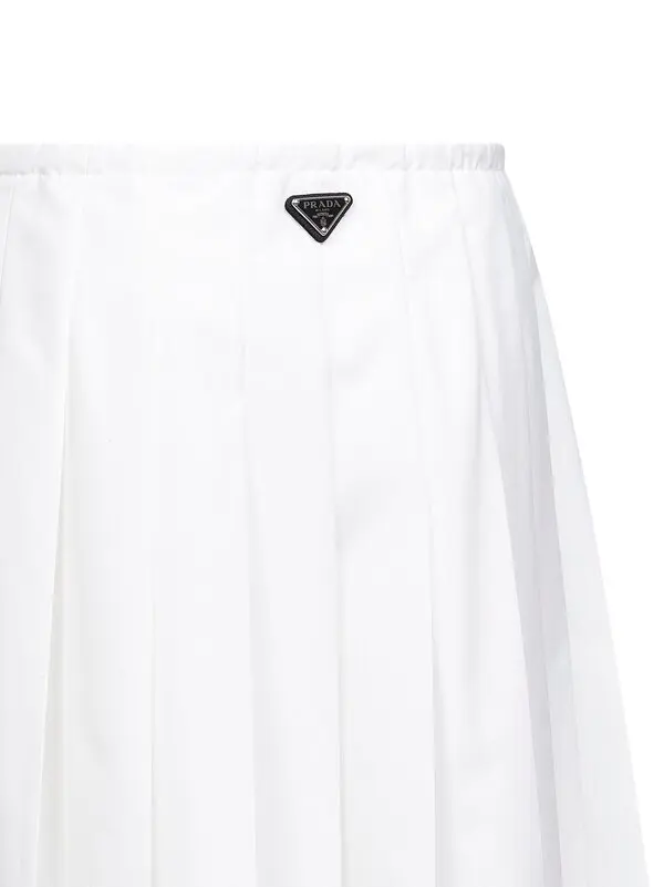 Prada Pleated Midi Skirt In White Technical Cotton Blend - Multicolor
