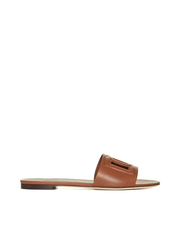 Dolce & Gabbana Calfskin Slides With Embossed Logo - Multicolor