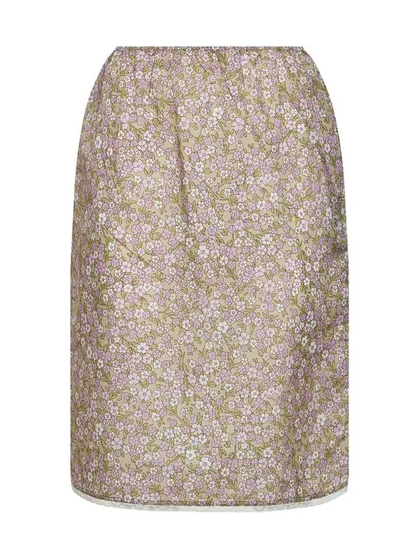 Prada Abbigliamento Alabaster Printed Nylon Midi Skirt