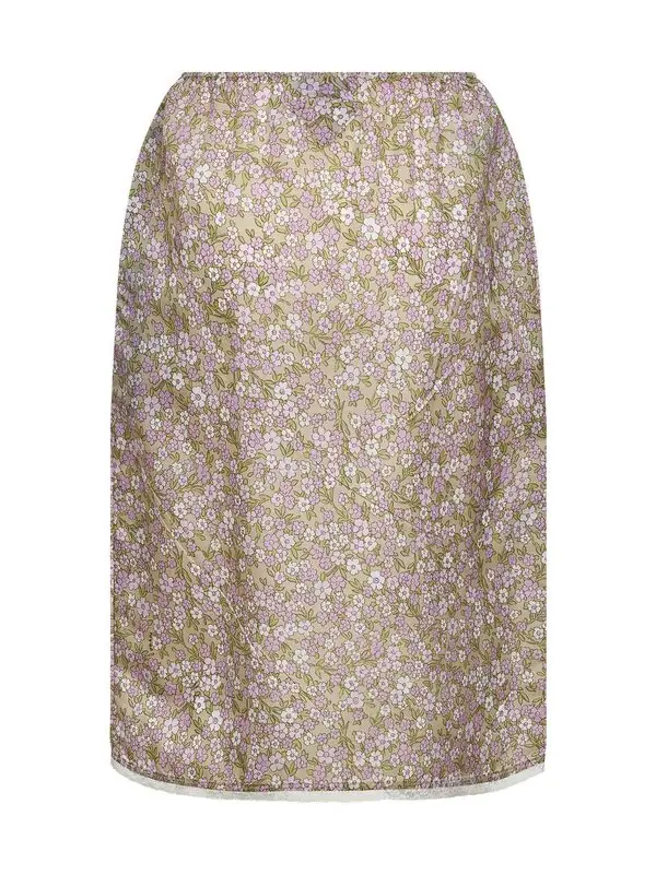 Prada Alabaster Printed Nylon Midi Skirt - Multicolor