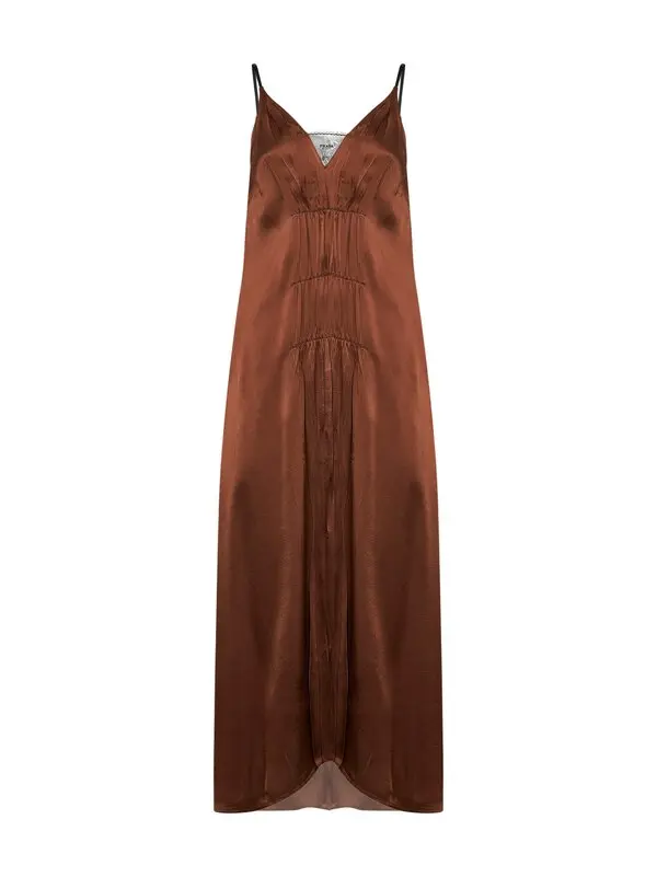 Prada Abbigliamento Tobacco Satin Long Dress - Multicolor