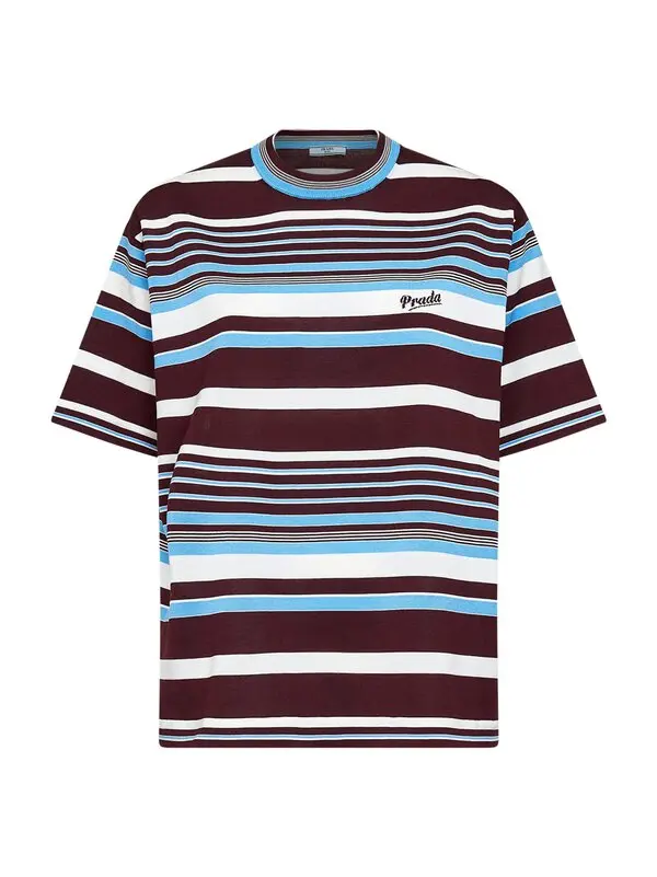 Prada Abbigliamento Amaranth And Light Blue Striped Cotton Knit Sweater - Multicolor