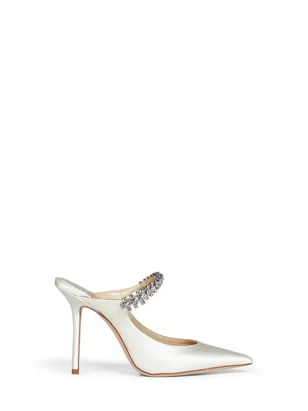 JIMMY CHOO Ivory Crystal Embellished Satin Mules - Multicolor