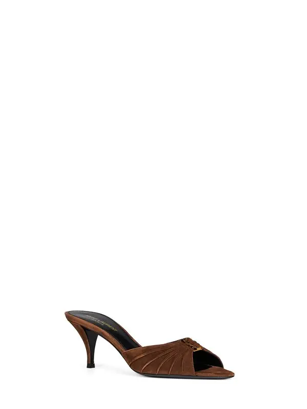 Saint Laurent Dark Havana Suede Babylone Mules - Multicolor