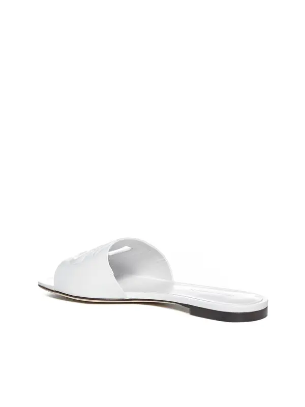 Dolce & Gabbana White Leather Cut-out Logo Slide Sandals - Multicolor
