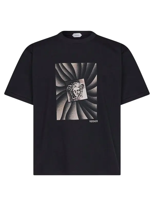 Versace Black Cotton Jersey Printed Regular T-shirt - Multicolor