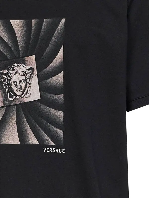 Versace Black Cotton Jersey Printed Regular T-shirt - Multicolor
