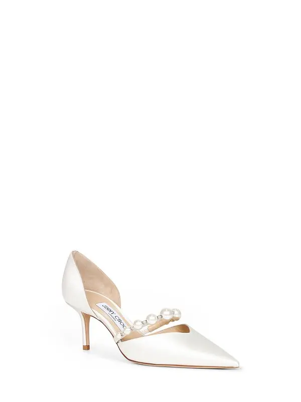 JIMMY CHOO Aurelie 65 Ivory Satin Pumps With Pearl And Crystal Embellishments - Multicolor