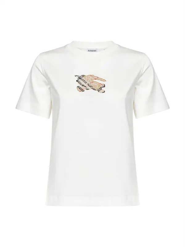 Burberry Chalk White Cotton Ekd Check T-shirt - Multicolor