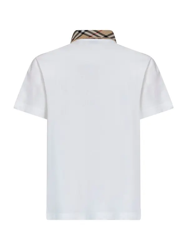 Burberry Chalk White Cotton Pique Polo Shirt With Check Collar - Multicolor