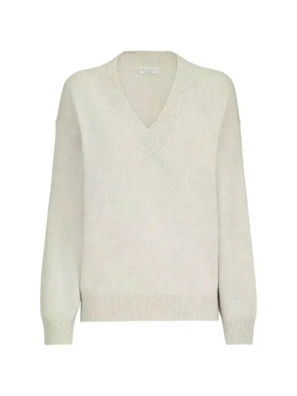 Brunello Cucinelli Cashmere And Silk Diamond-yarn Sweater - Neutrals