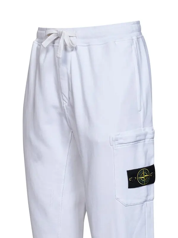 Stone Island White Organic Cotton Fleece Cargo Joggers