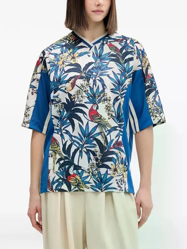 Adidas X Farm Rio Floral-print V-neck T-shirt - Blue