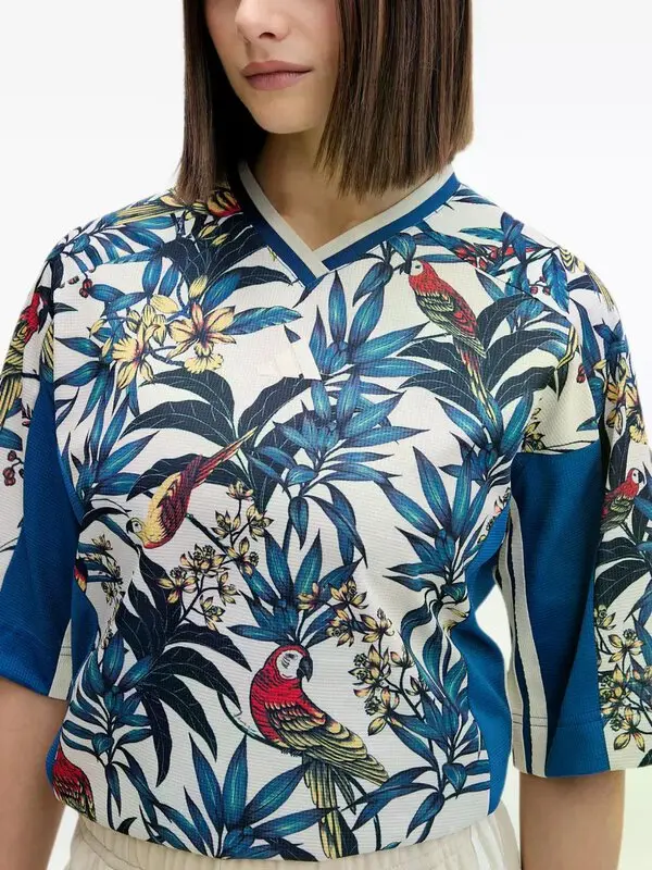 Adidas X Farm Rio Floral-print V-neck T-shirt