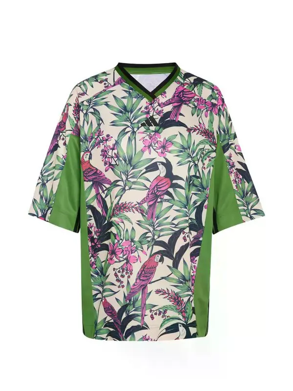 Adidas X Farm Rio Floral Print V-neck T-shirt - Green