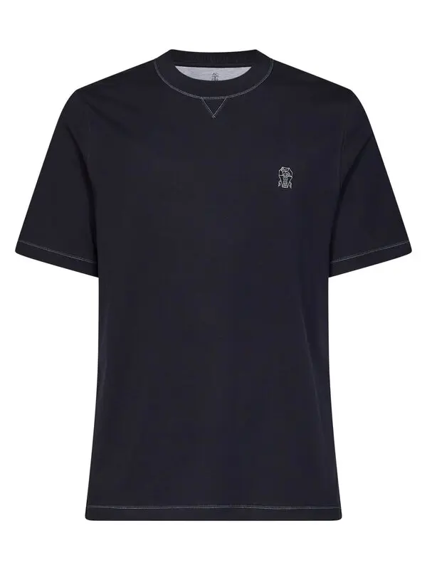 Brunello Cucinelli Navy Blue Solomeo Crest Crewneck T-shirt