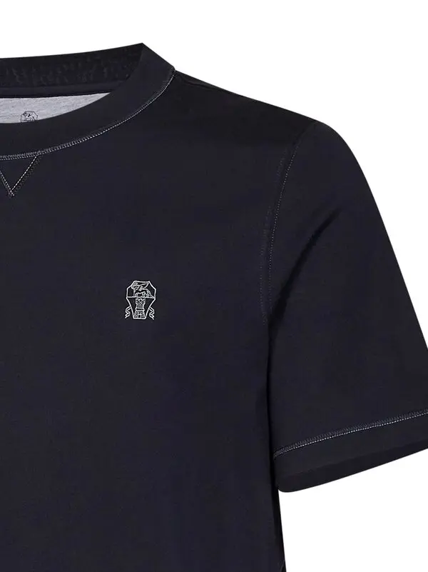 Brunello Cucinelli Navy Blue Solomeo Crest Crewneck T-shirt