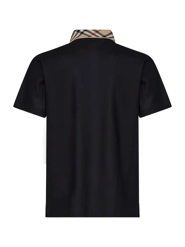 Burberry Black Cotton Pique Polo Shirt With Check Collar