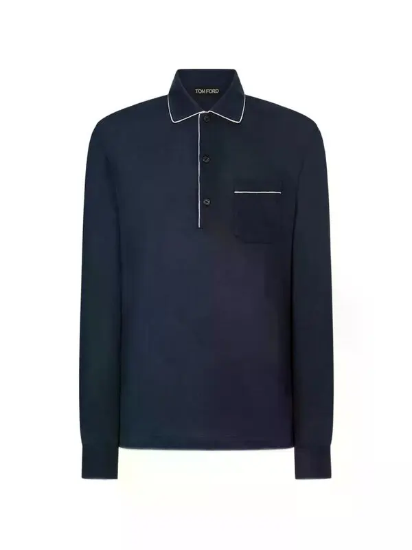 TOM FORD Piping-detail Long-sleeve Polo Shirt - Blue