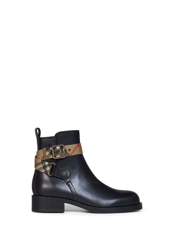 Burberry Leather Huntley Ankle Boots With Equestrian Strap - Multicolor