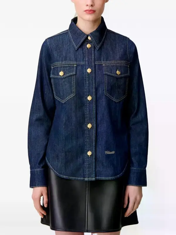 Claudie Pierlot Soft Denim Shirt With Gold Buttons