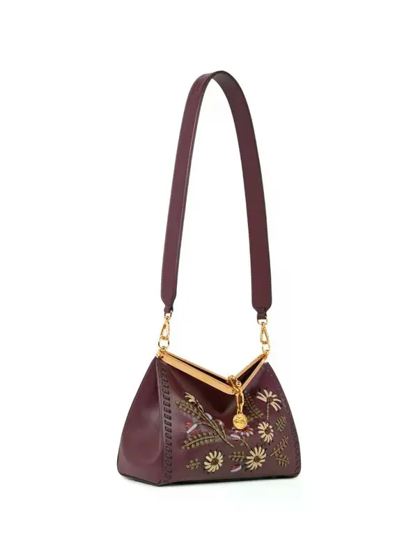 Etro Medium Leather Vela Bag With Threading And Floral Motif