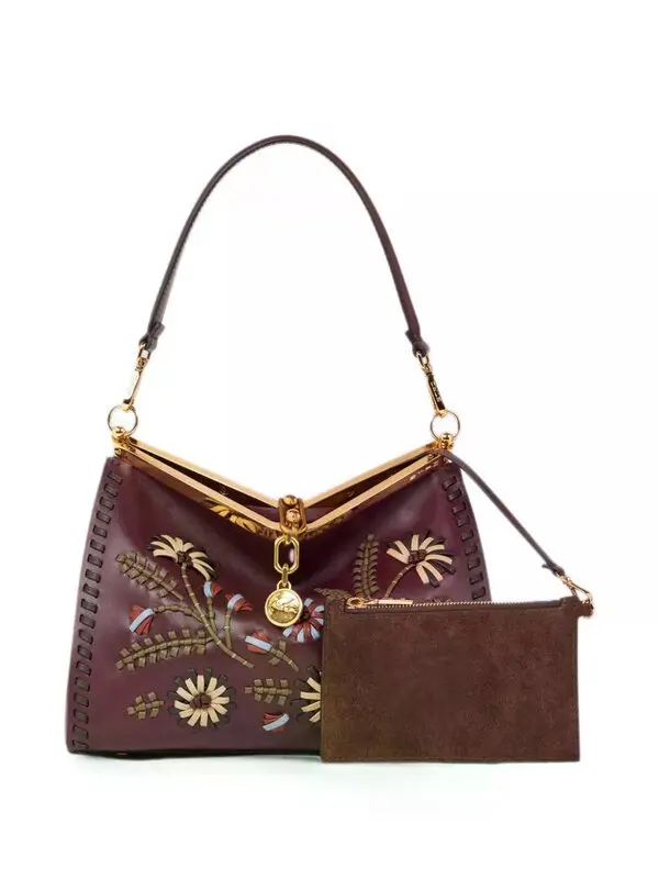 Etro Medium Leather Vela Bag With Threading And Floral Motif