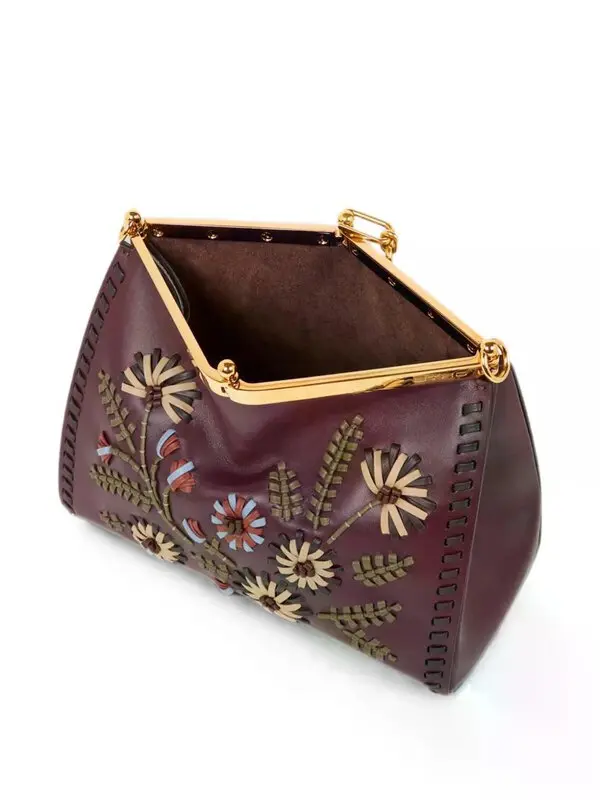 Etro Medium Leather Vela Bag With Threading And Floral Motif