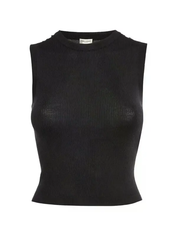 Saint Laurent Ribbed Knit Sleeveless Top - Black