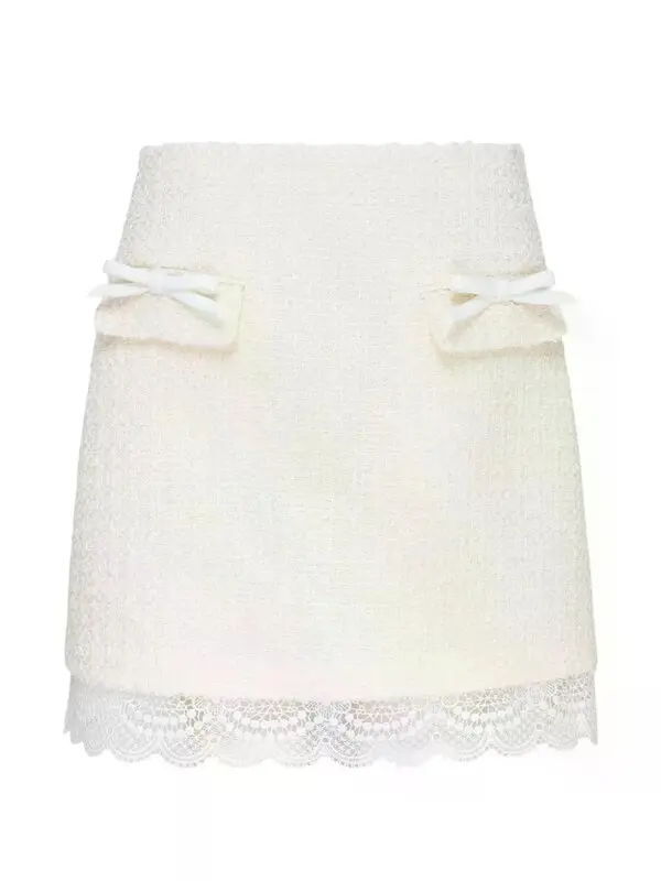 SELF-PORTRAIT Bouclé Lace-trim Mini Skirt - Neutrals
