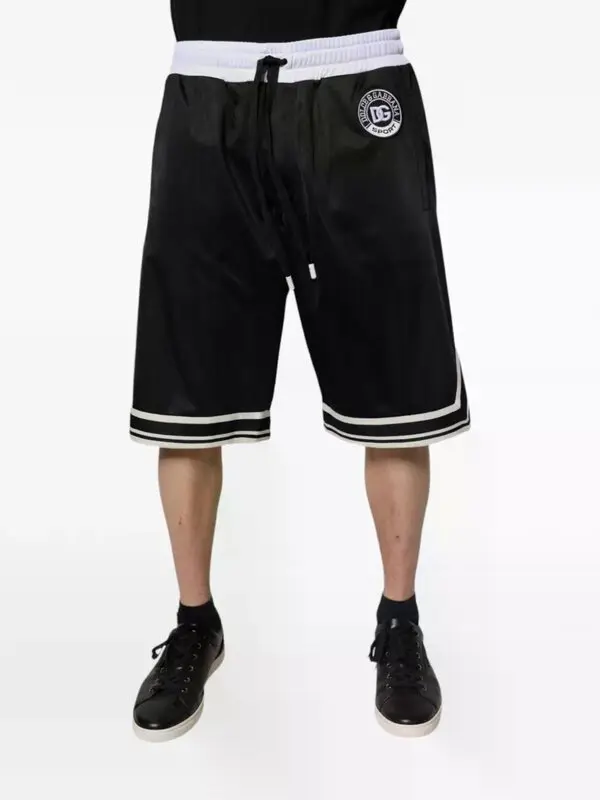 Dolce & Gabbana Dg Sport Logo-patch Striped-trim Shorts - Black